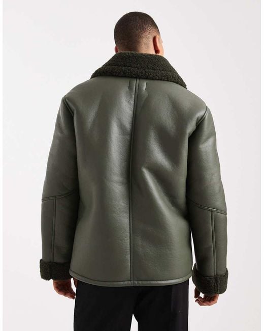 ASOS Aviator Jacket With Borg in Black for Men | Lyst UK