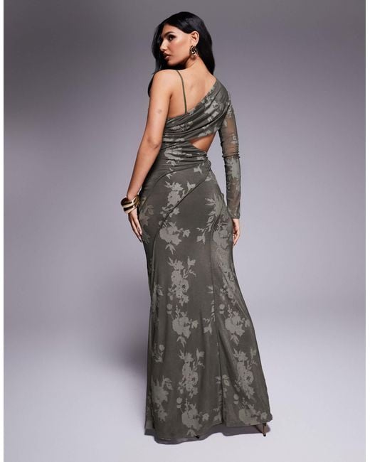 ASOS Devore One Sleeve Maxi Dress With Open Back And Exposed Seam ...
