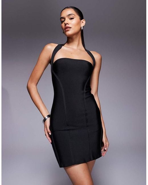 ASOS Bandage Halterneck Mini Dress in Black | Lyst UK