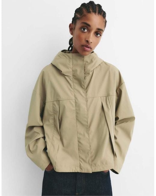 Pull&Bear Short Hooded Raincoat in Natural | Lyst UK