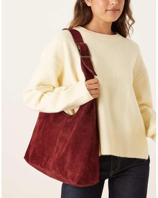 Barneys Originals Real Suede Slouch Shoulder Bag in Red | Lyst UK