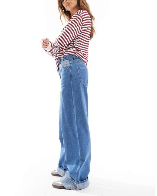 Object Extreme Wide Leg Jeans With Contrast Turn Ups in Blue | Lyst UK