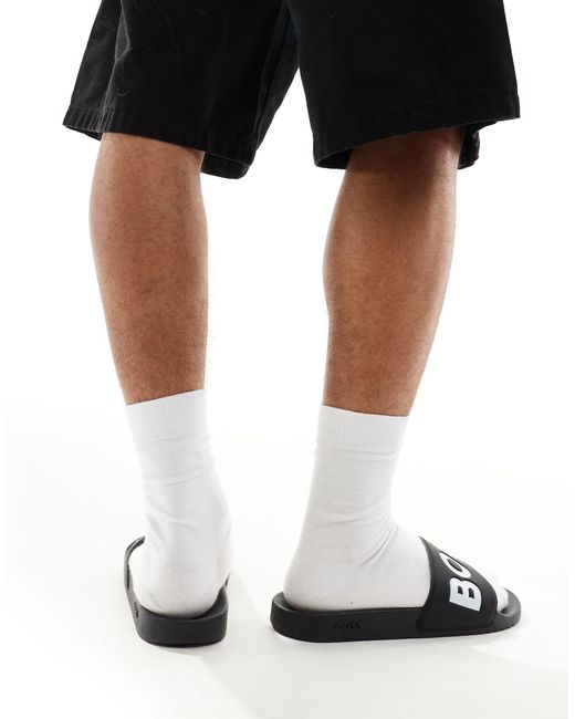 BOSS Boss Aryeh Logo Pool Sliders in Black for Men | Lyst
