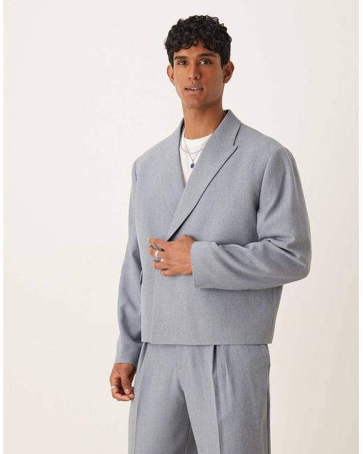 ASOS Double Breasted Boxy Suit Jacket in Gray for Men | Lyst