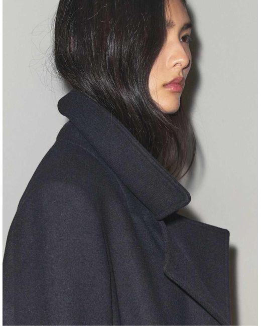 Stradivarius Coat With Faux Fur Collar With Felt Texture in Blue | Lyst UK