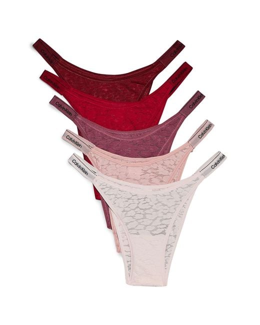 Calvin Klein Modern Lace 5 Pack Dipped String Tanga Thong in Red | Lyst