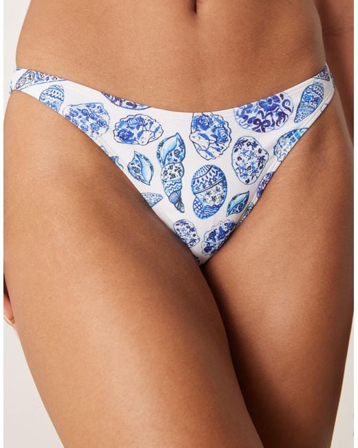 ASOS Shelina High Leg Bikini Bottom in Blue | Lyst