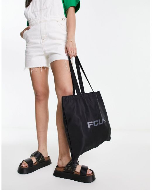 French Connection Fcuk Logo Tote Bag in Green | Lyst