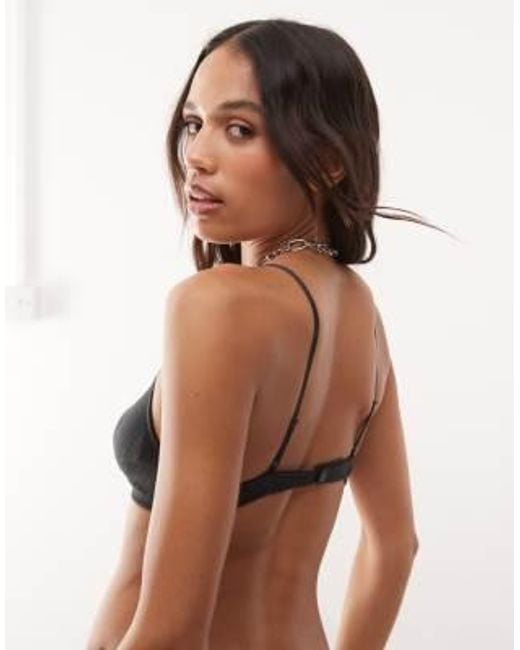 Monki Mix And Match Soft Triangle Pointelle Bra With Small Bows in Black | Lyst