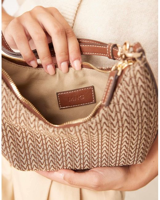 Mango Monogram Half Moom Bag in Natural | Lyst