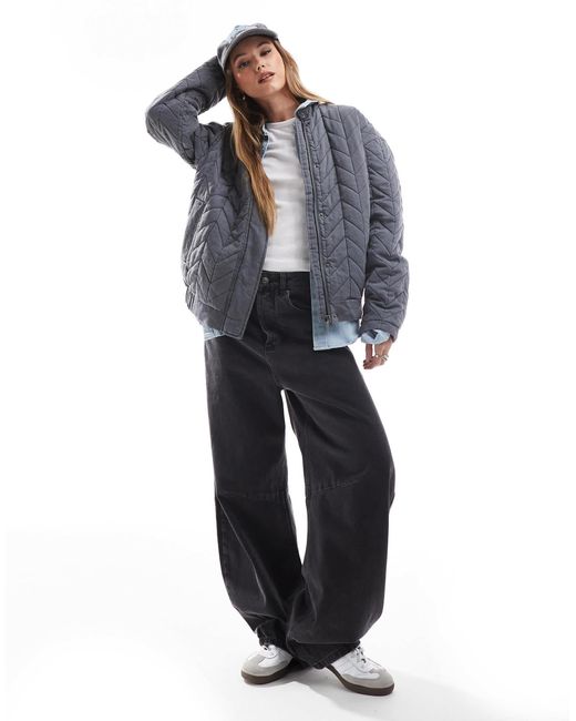 ONLY Quilted Bomber Jacket in Blue | Lyst