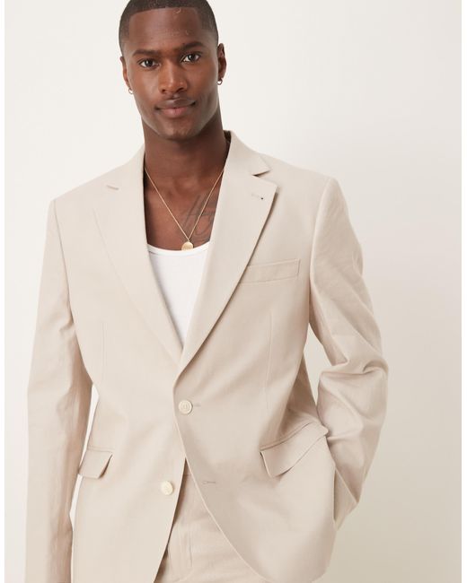 ASOS Linen Blend Slim Suit Jacket in Natural for Men | Lyst