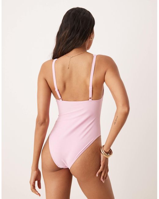 Peek & Beau Swimsuit With Double Scallop Detail in Pink | Lyst
