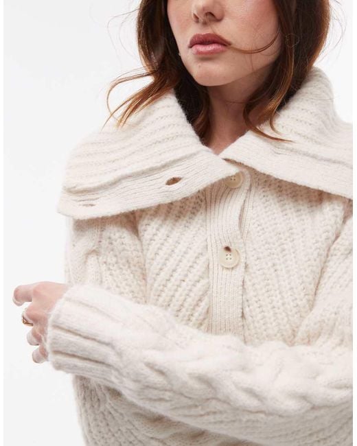 TOPSHOP Chunky Collared Cardigan in White | Lyst UK