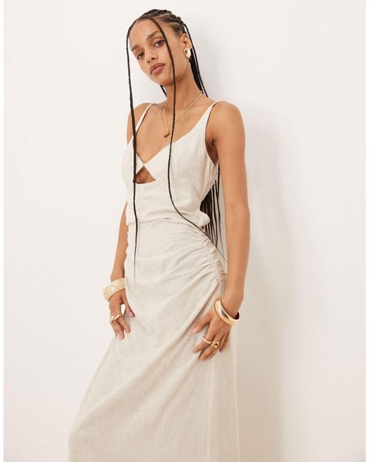 ASOS Linen Blend Maxi Sundress With Bralette Cut Out in Natural | Lyst