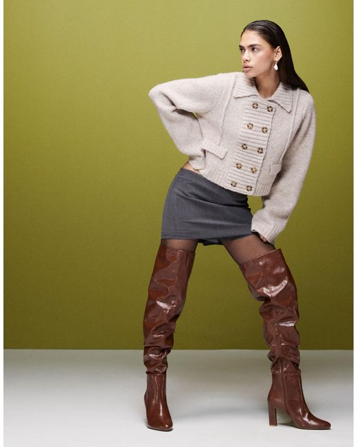 ASOS Kaia Block Heeled Ruched Over The Knee Boots in Green | Lyst