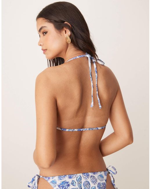 ASOS Shelly Triangle Bikini Top in Blue | Lyst