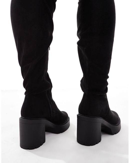 ASOS Curve Kaz Chunky Heeled Over The Knee Boots in Black | Lyst