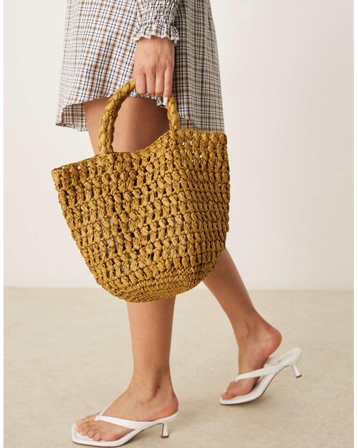 Mango Raffia Bucket Bag With Linning in Gray | Lyst