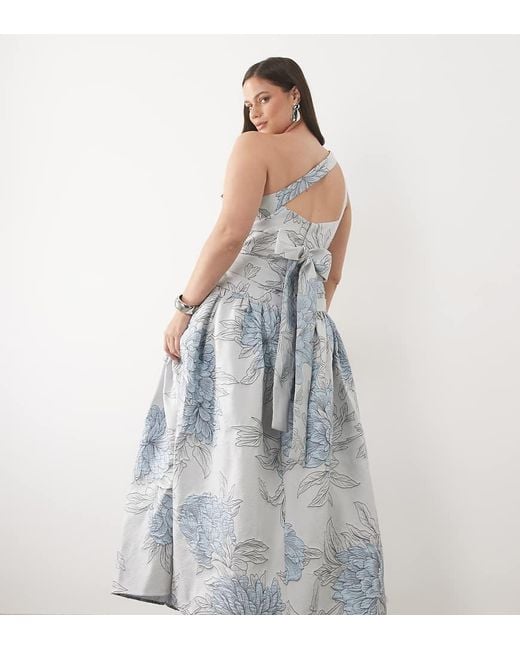 ASOS Curve Jacquard Maxi Dress With One Shoulder Detail in Blue | Lyst UK