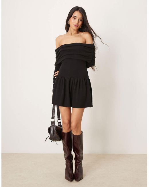 ASOS Bardot Dropped Waist Super Soft Mini Dress in Black | Lyst