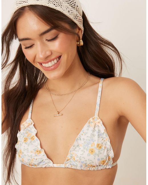 ASOS Vintage Floral Scrunch Triangle Bikini Top in Brown | Lyst