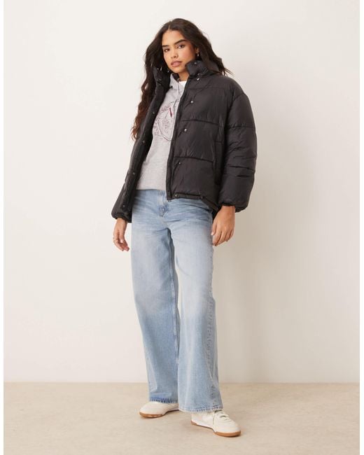 Mango Funnel Collar Puffer Coat in Black | Lyst