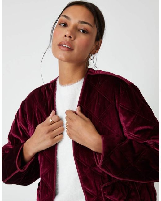 Threadbare Diamond Quilted Velvet Jacket in Brown | Lyst UK