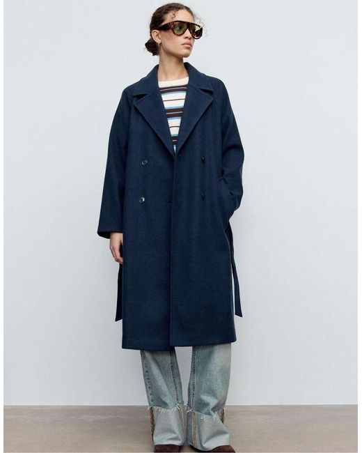 Stradivarius Soft-touch Trench Coat in Blue | Lyst UK