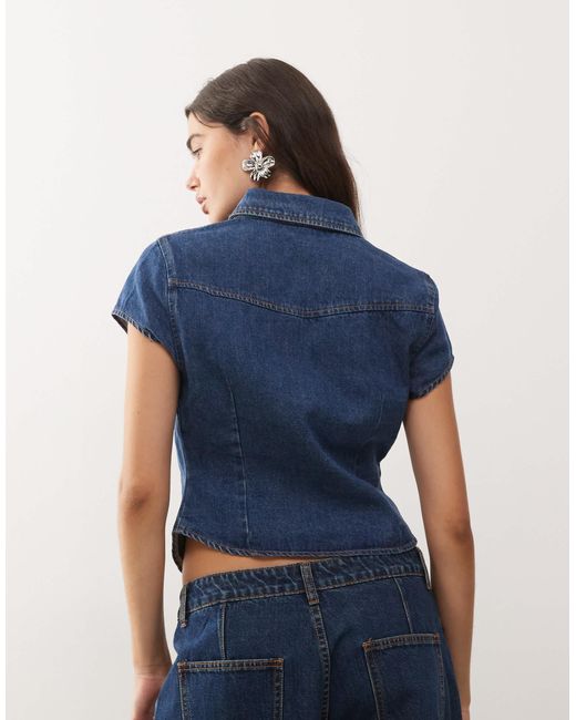Lioness Varsity S Collar Detail Short Sleeve Contrast Stitch Denim ...