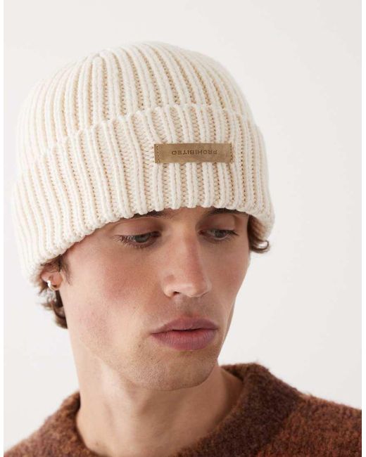 Prohibited Logo Label Knit Beanie in Brown for Men | Lyst UK