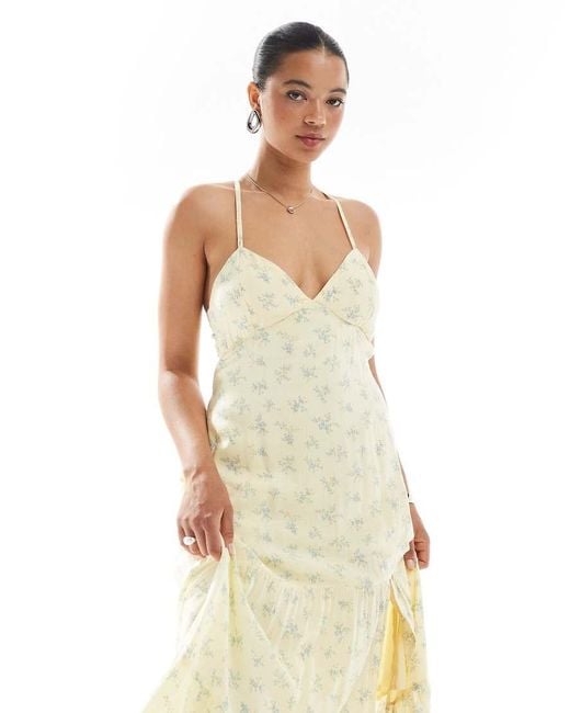 Hollister Open Back Maxi Dress With Thigh Split in Natural | Lyst UK