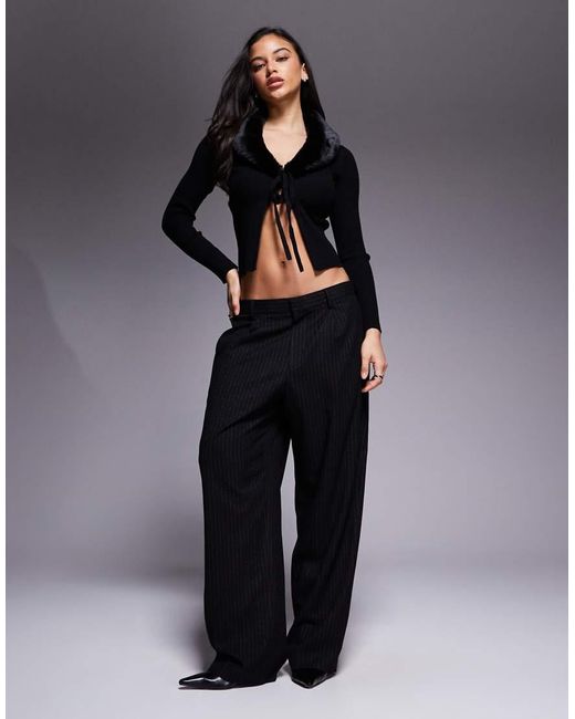 River Island Faux Fur Trimmed Cardigan in Black | Lyst UK