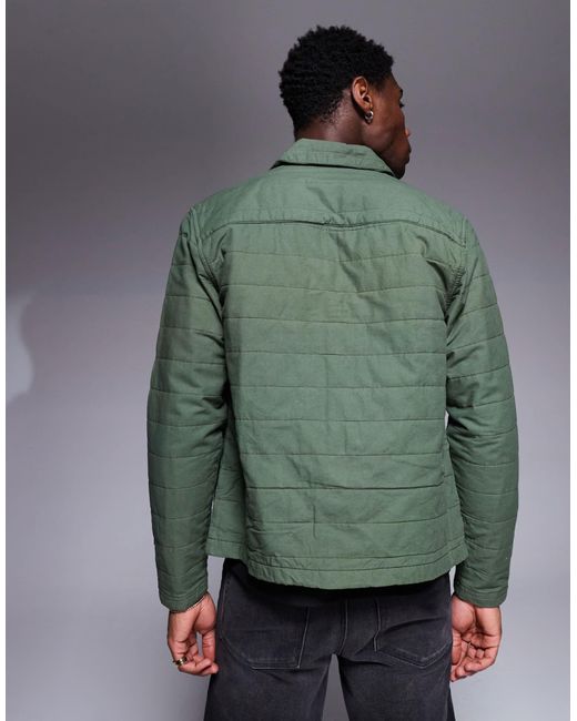 ASOS Boxy Quilted Overshirt With Revere Collar in Green for Men | Lyst