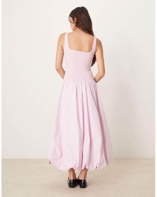 Abercrombie & Fitch Drop Waist Bubble Midi Dress in Pink | Lyst