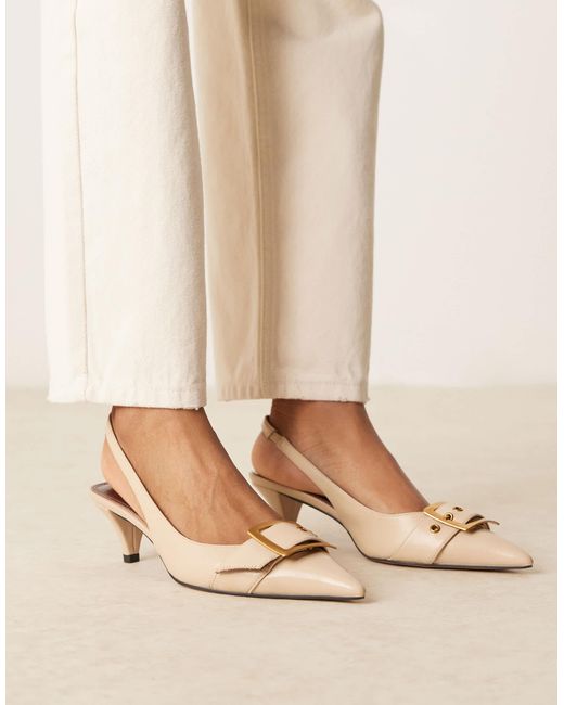 ASOS Stellar Buckle Detail Kitten Heels in Natural | Lyst