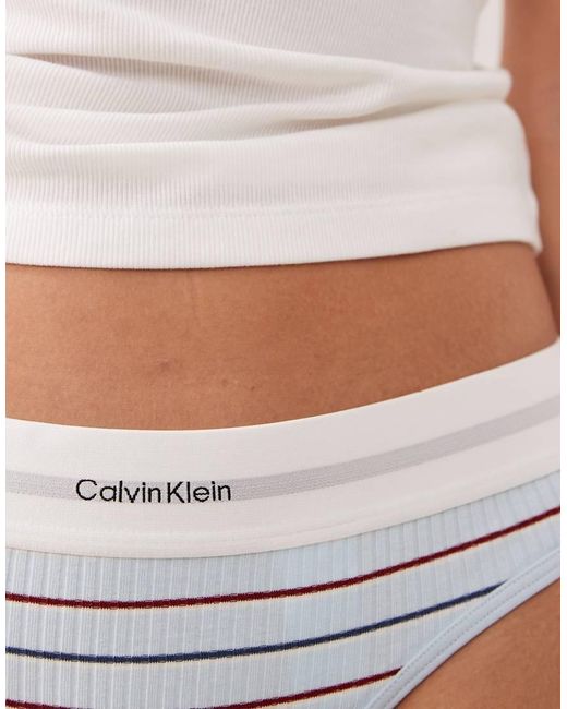 Calvin Klein Cotton Modal Rib Thong in White | Lyst UK