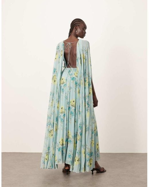 ARRANGE Chiffon Pleat Volume Maxi Dress With Wide Sleeve in Green | Lyst UK