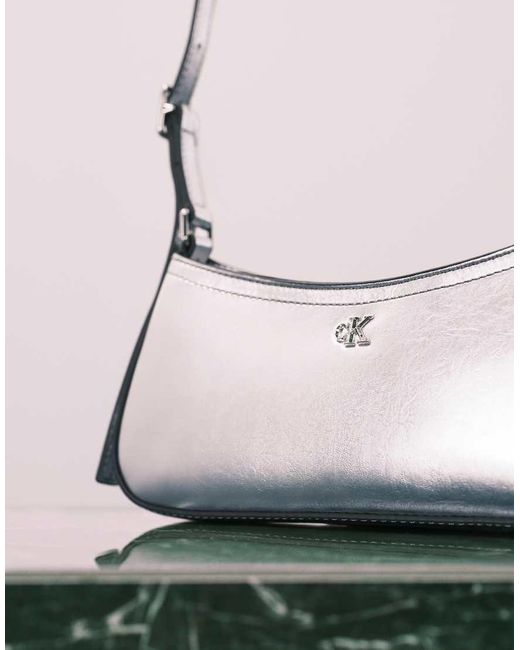 Calvin Klein Small Shoulder Hand Bag With Hardware Logo in Natural ...