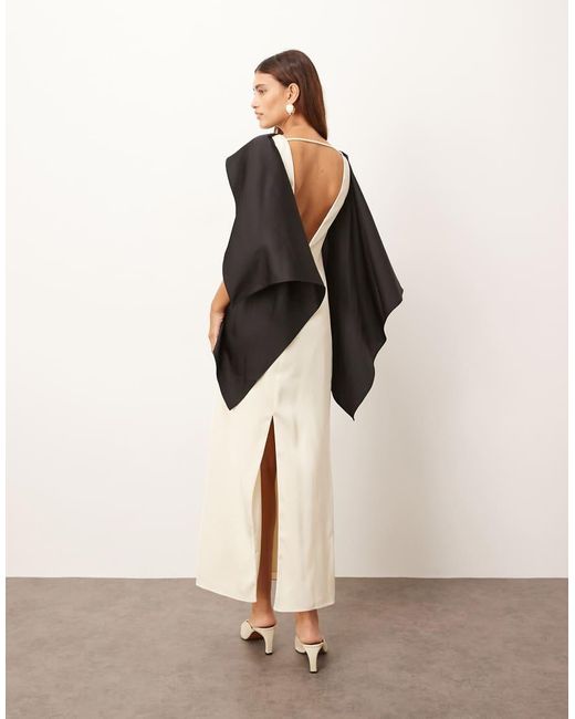 ARRANGE Scarf Neck Square Cut Column Midi Dress in Natural | Lyst UK