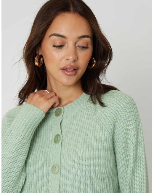 Threadbare Chunky Knit Button Up Cardigan in Green | Lyst UK