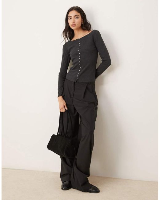 Mango Cotton Mix Round Neck Cardigan in Black | Lyst UK