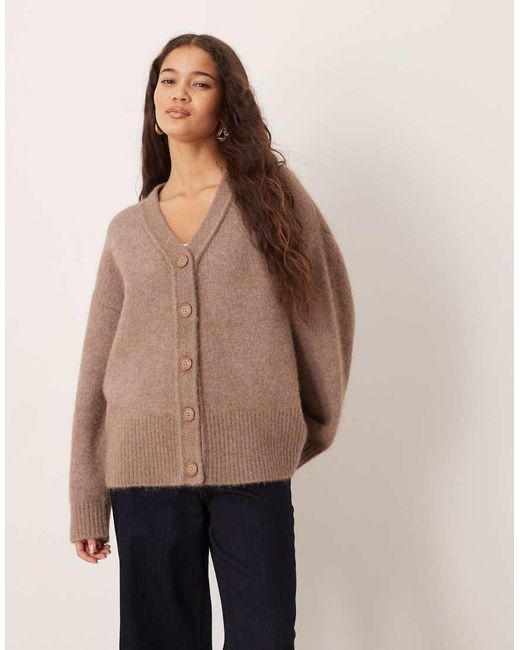 ASOS Wool And Alpaca Boyfriend Cardigan in Natural | Lyst UK