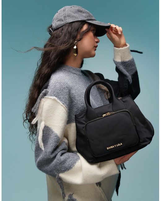 Bimba Y Lola Nylon Grab Handle Bag With Detachable Strap in Gray | Lyst