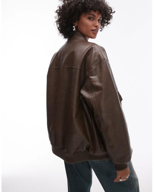 TOPSHOP Faux Leather Super Oversized Bomber Jacket With Borg Lining in ...