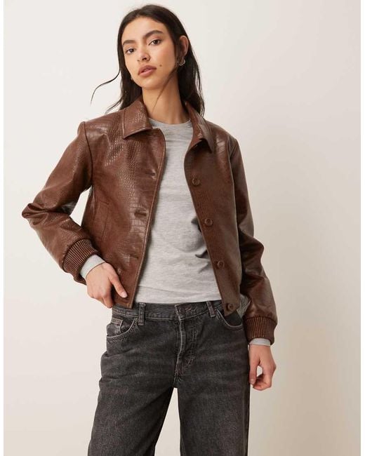 Mango Faux Leather Croc Jacket in Natural | Lyst UK