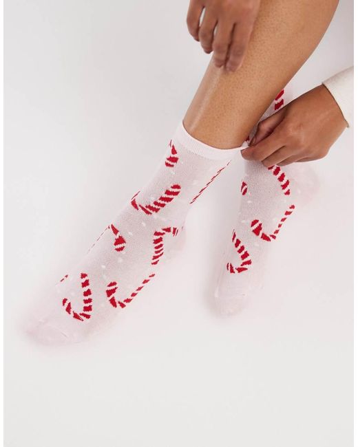 Pieces Christmas Candy Cane Socks in Pink | Lyst UK
