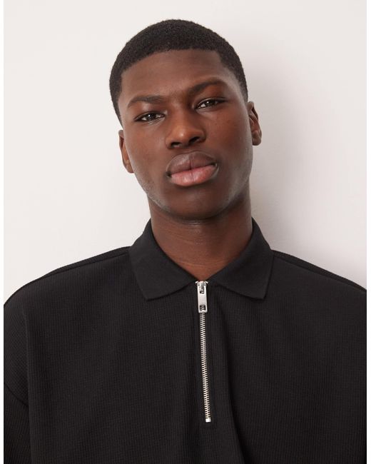 ASOS Polo Shirt With Waffle Texture in Black for Men | Lyst