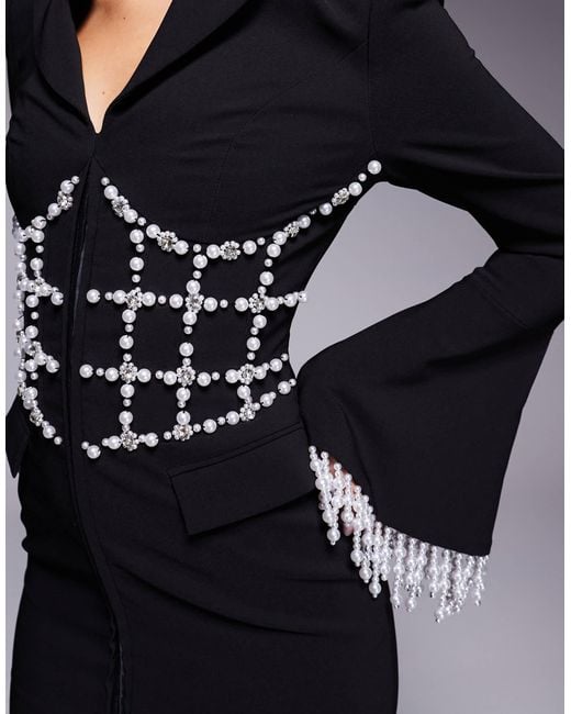 Lavish Alice Pearl Embellished Mini Blazer Dress in Blue | Lyst