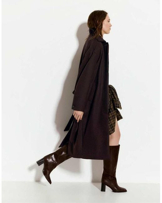 Pull&Bear Felt Texture Coat With Belt in Black | Lyst UK